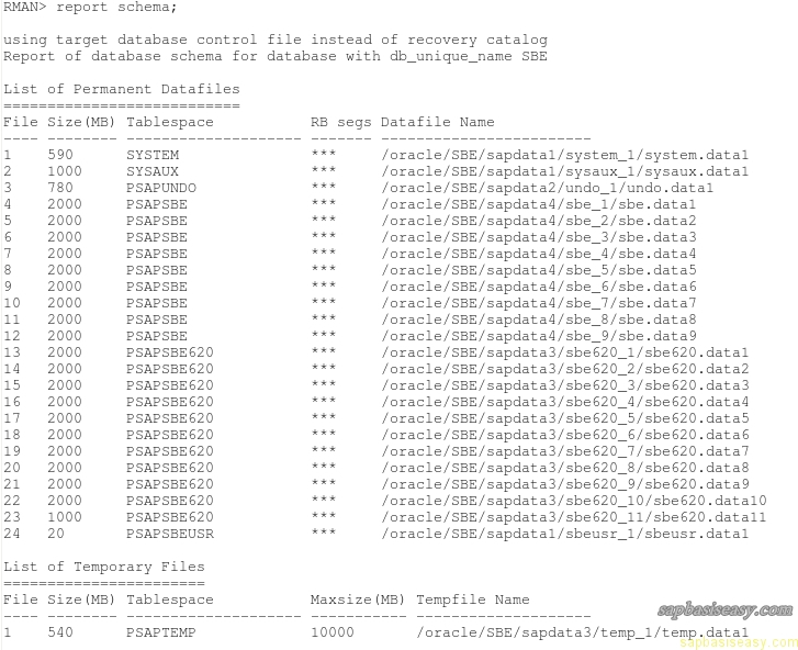 List Sap Oracle Datafiles Using Rman Sap Basis Easy